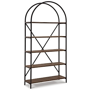 Brown Black Bookcase, Bookshelf 5 Tier Bookcase Arched Display Racks Tall Standing Bookshelves, Storage Rack Shelf Large Black Book Shelf for Bedroom, Living Room, Home Office