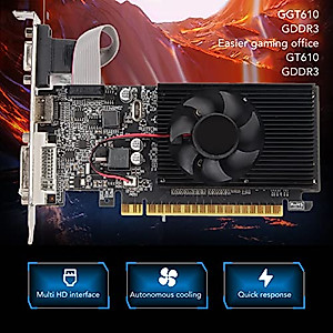 GT610 1GB DDR3 Graphics Card, 64bit 1800MHz Computer Video Card with Cooling Fan, DVI, VGA, HDMI, PCIe X16 2.0 Bus