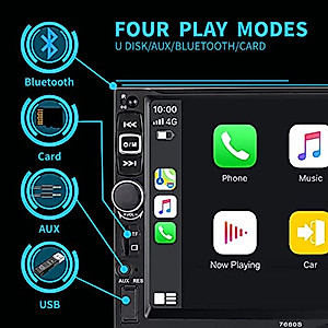 Double Din Car Stereo Radio Compatible with Apple Carplay and Android Auto, 7-Inch HD Touchscreen with Voice Control, Mirror Link, Backup Camera, Steering Wheel, Bluetooth, AM/FM, USB/TF/AUX Port