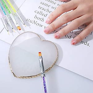 Sibba Nail Art Palette with 5 Nail Brushes Sets Resin Nail Mixing Palette Polish Color Mixing Plate Golden Edge Nail Holder Display Board Cosmetic Mixing Tools