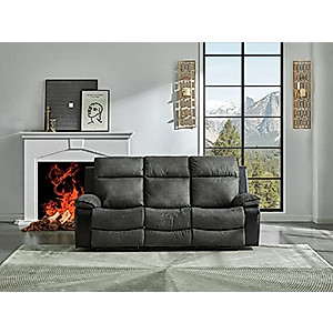 Signature Design by Ashley Woodsway Modern Faux Leather Tufted Reclining Sofa, Gray & Black