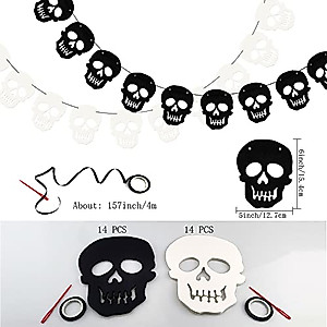 FAZHBARY 2 Pack White Black Skull Garland Birthday Party Decorations Pirate Theme Party Halloween Decorations Garland Banner