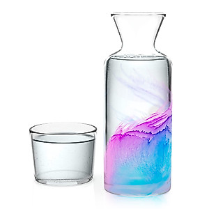 Rakle Bedside Water Carafe – 23.6oz Water Carafe and Glass – Glass Water Pitcher for Nightstand, Bedroom, Bathroom – Glass Water Carafe/Mouthwash Container for Water, Lemonade, Juice