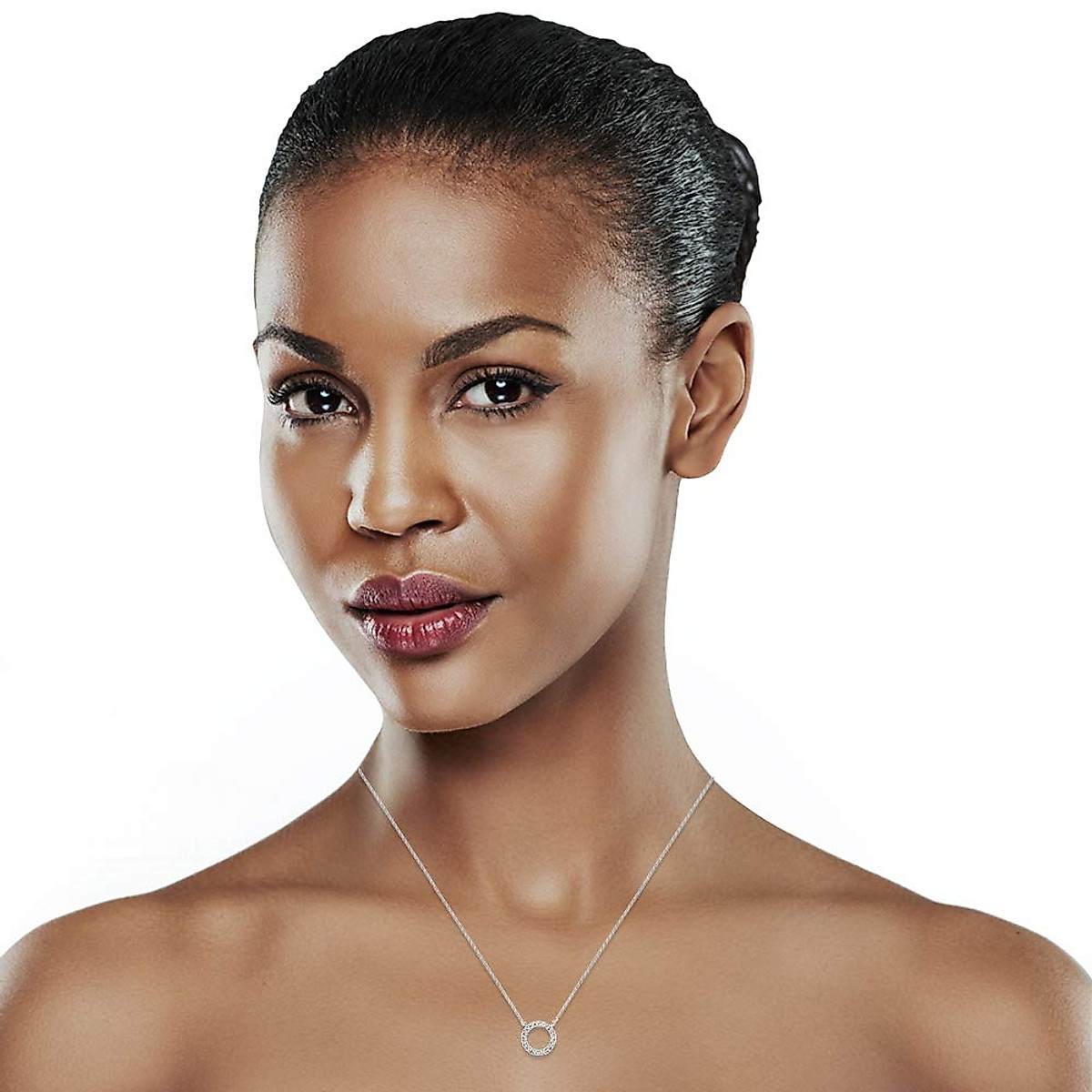 Women's 1/5 Cttw Diamond Necklace in 10K White Gold, Diamond Circle Pendant Necklace with 16-18 Inch Adjustable Chain, Gold Necklace for Women, (H-I Color, I2 Clarity), by Brilliant Expressions