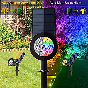 T-SUN Solar Spotlights, Color Changing 7 LED Waterproof Solar Garden Lights, Auto ON/OFF Adjustable Landscape Spot Lights, 2-IN-1 Solar Wall lights for Patio, Yard, Garden, Driveway, Pool Area(2 Pack)