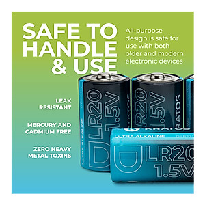 Kratos Power D Batteries - 4 Pack Alkaline Batteries - Long-Lasting All-Purpose D Battery - 10 Year Shelf Life - Mercury & Cadmium Free Flashlight Batteries - Disposable Replacement Batteries