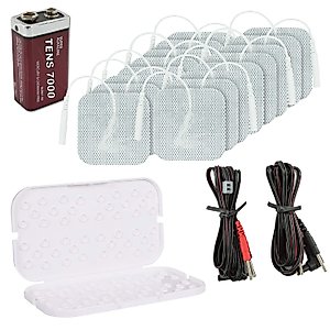 TENS 7000 TENS Pads Replacement, Battery Kit - Includes 16 Premium TENS Unit Replacement Pads, 4 Lead Wires, 9-Volt Replacement Battery, 1 Electrode Pad Holder For Stim Pads