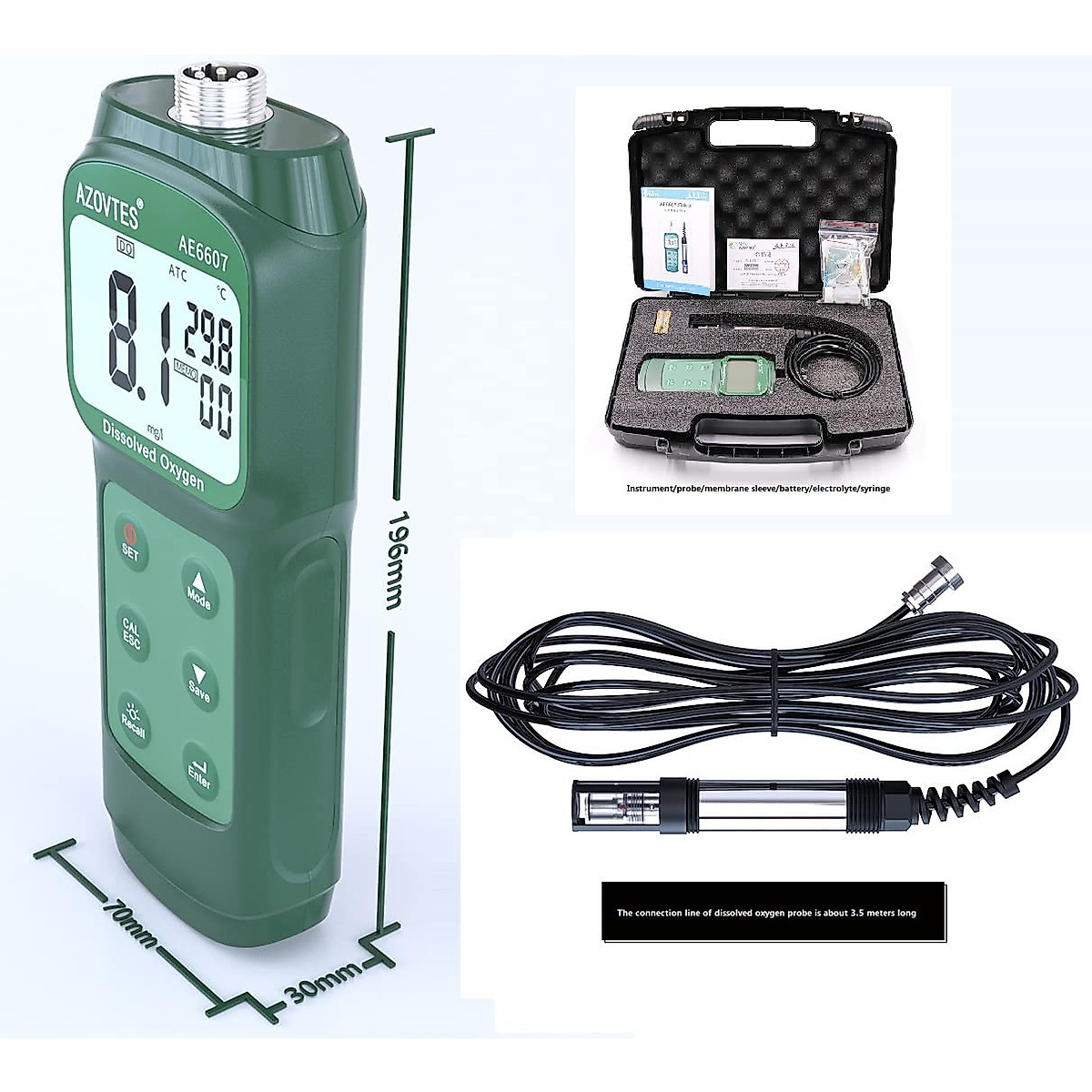 Portable Dissolved Oxygen Meter，Upgrade Temperature, Salinity and Altitude Triple Compensation，Handheld Water Quality Monitor