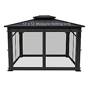 SunCula Replacement Universal Gazebo Netting 4 Panels with Zipper for Garden Patio Yard, ONLY Netting(12'x12', Black)