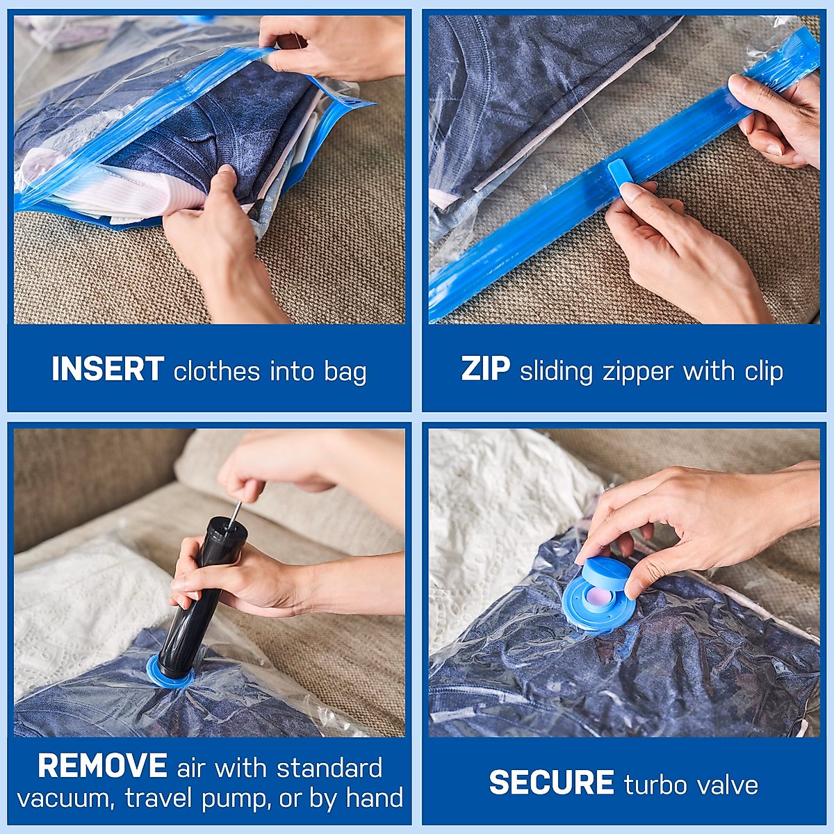 Spacesaver Vacuum Storage Bags Large 10-Pack - Vacuum Seal Bags for Clothing, Comforters, Blankets, and Bedding - 32 x 24 Inch Space Saver Bags for Travel and Home Organization with Hand Pump Included