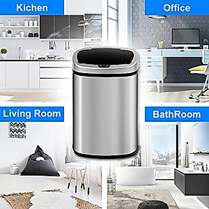 13 Gallon Kitchen Trash Can Touch Free Automatic Stainless Steel Trash Can Electronic Touchless Motion Sensor Automatic Trash Can with Lid Home Bathroom Office Restroom Brushed Large Dustbin,50L