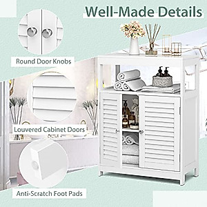 Tangkula Bathroom Storage Floor Cabinet, Free Standing Storage Cabinet with Double Shutter Doors and 3-Position Adjustable Shelves, Wooden Storage Cabinet Organizer for Bathroom, Living Room (White)
