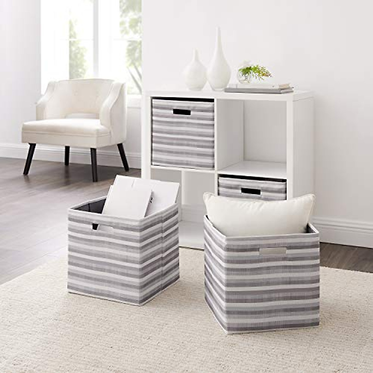 Linon Home Decor Linon Dawes Grey Stripe 2pk Storage Bin