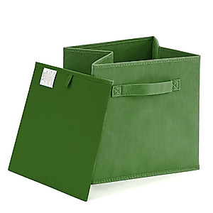 EZOWare Set of 10 Fabric Basket Bins Bundle Kit, Kale Green Collapsible Organizer Storage Cube with Handles for Home, Bedroom, Baby Nursery, Kids Playroom Toys - 13"x15"x13" + 10.5"x 10.5"x 11"