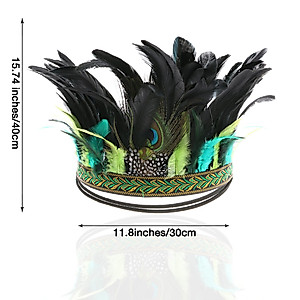 Aukmla Peacock Feather Fascinator Decorative Feather Headpiece Crown Headdress Costume Headband for Party (Green)