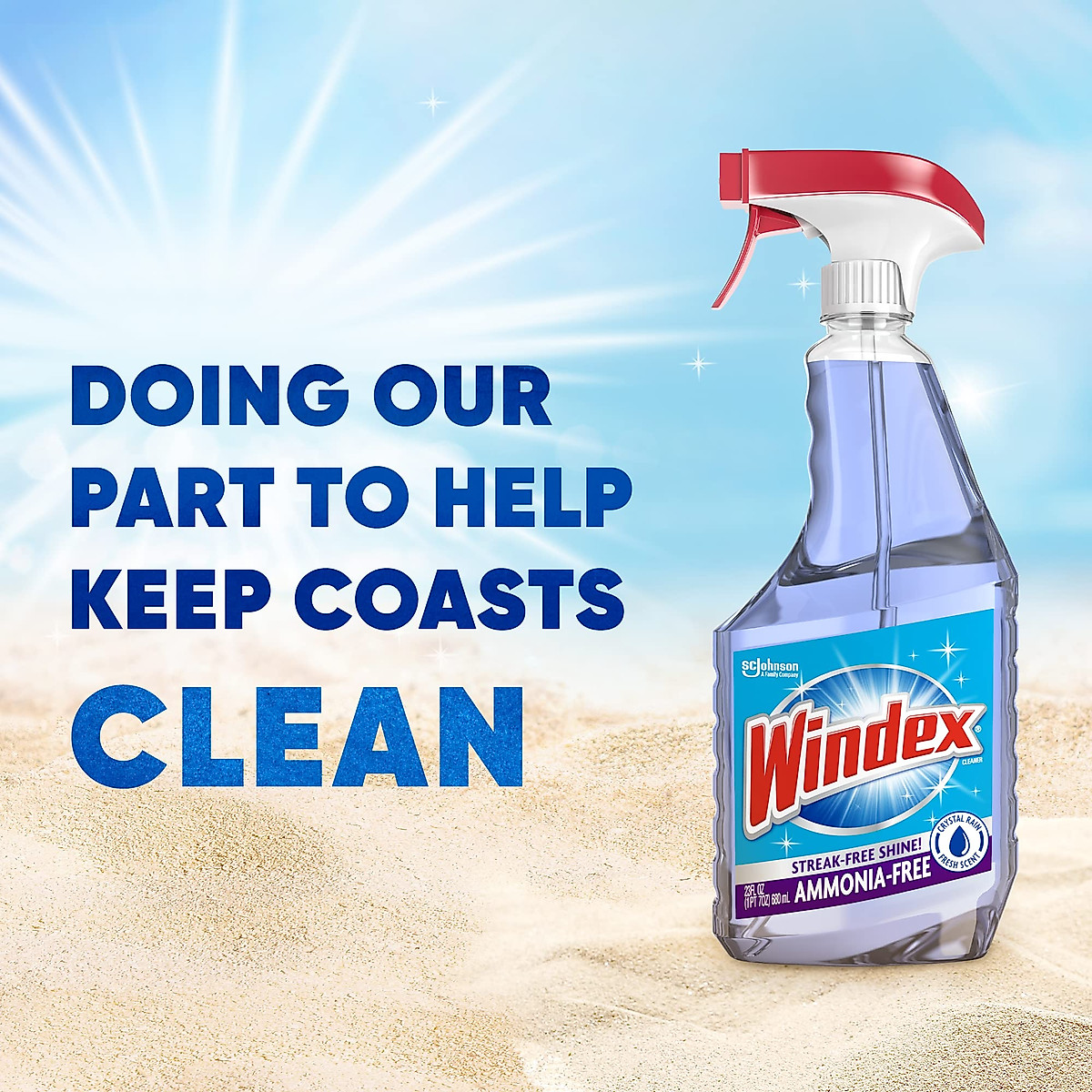 Windex Ammonia-Free Glass and Window Cleaner Spray Bottle, Crystal Rain Scent, 23 Fl Oz