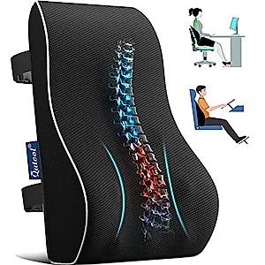 Lumbar Support Pillow for Office Chair Back Support Pillow for Car, Computer, Gaming Chair, Recliner Memory Foam Back Cushion for Back Pain Relief Improve Posture, Mesh Cover Double Adjustable Straps