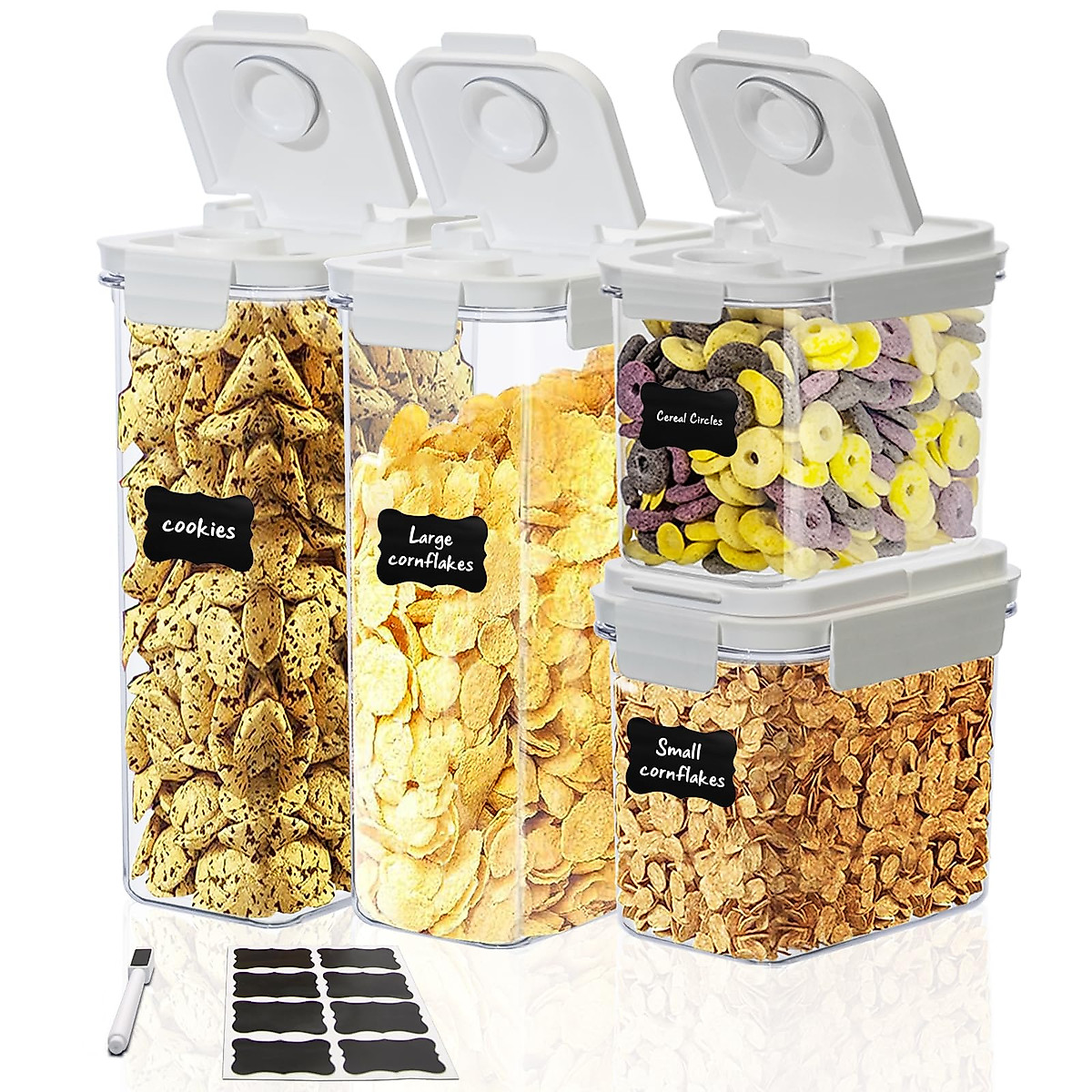 XhOSLAnd Cereal Containers Storage Set, 4 PCS Airtight Food Storage Containers with Flip-Top Lids, Plastic Cereal Organizer Dispenser for Kitchen, Pantry Organization Storage