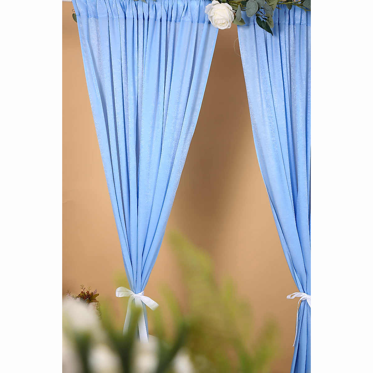 SHERWAY 9.6 Feet x 10 Feet Sky Blue Silky Soft Curtain Wedding Backdrop Drapes, Slightly Shiny Satiny Window Curtains for Party Ceremony Decoration