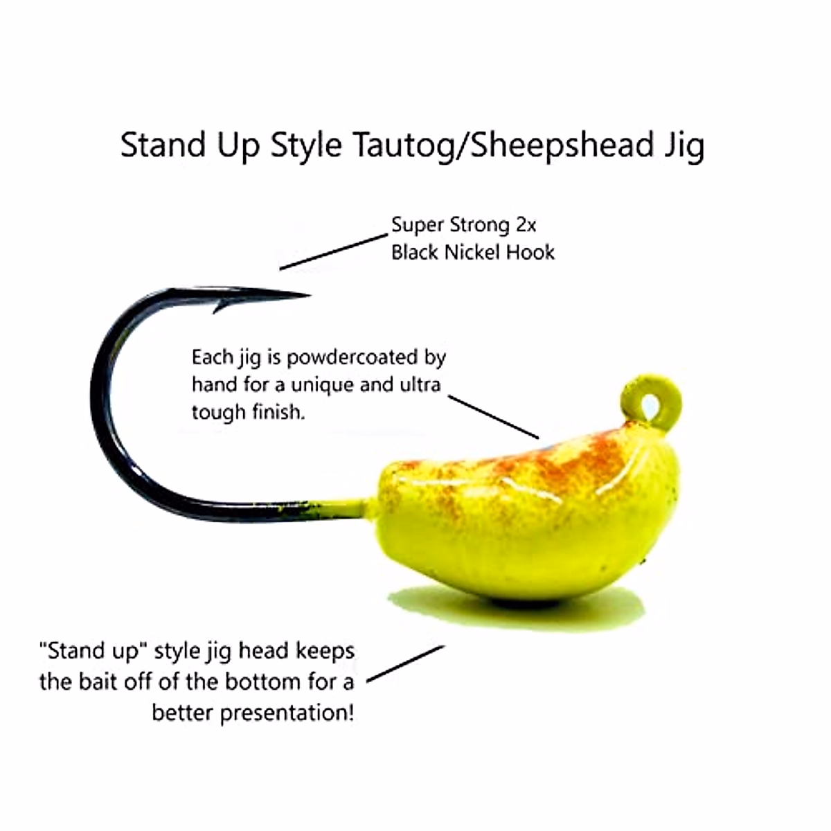 Tautog Jig, Sheepshead Jig, 2 Pack, Standup Style Tog Jig, Ultra Tough Powder Coat Finish with 2X Hook, 1/2-2oz Sizes, Multiple Colors, Made in The USA (1oz, Green Crab)