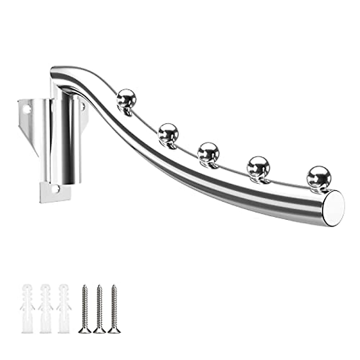 Moteen Folding Wall Mounted Clothes Coat Hanger Rack, 5 Hooks 180Degree Foldable Stainless Steel Metal Laundry Room Drying with Swing Arm Holder Garment Clothing Hanging Closet Storage Organizer