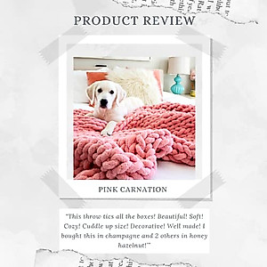 Kaffrey 50 x 60 Inches, 4.2 lb, Chunky Knit Blanket, Luxury Hand-Knitted Chenille Throw Blanket, Soft and Cozy Giant Knitted Blanket, Machine-Washable and Non-Shedding, Pink Carnation