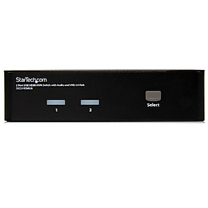 StarTech.com 2 Port USB HDMI KVM Switch with Audio and USB 2.0 Hub - 1080p (1920 x 1200), Hotkey Support - Dual Port Keyboard Video Monitor Switch (SV231HDMIUA), Black