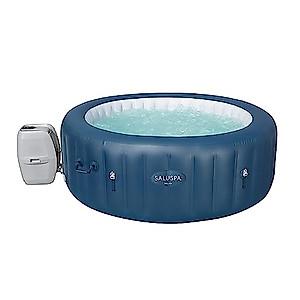 Bestway SaluSpa Milan AirJet 2 to 6 Person Inflatable Hot Tub Round Portable Outdoor Spa with 140 Soothing AirJets, App Control and Cover, Blue
