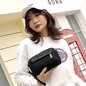 YANAIER Multi-Zipper Crossbody Handbag Purse, Women's Nylon Wristlet Mini Crossbody Bag Clutch with 2 Straps Black