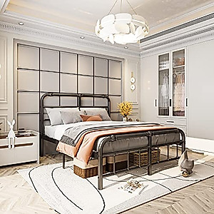 Bednowitz Bed Frame Queen Size, Heavy Duty Metal Slats Support Mattress Foundation, 14 Inch High Platform Bed with Headboard and Footboard, No Box Spring Needed, Noise Free, Easy Assembly, Black