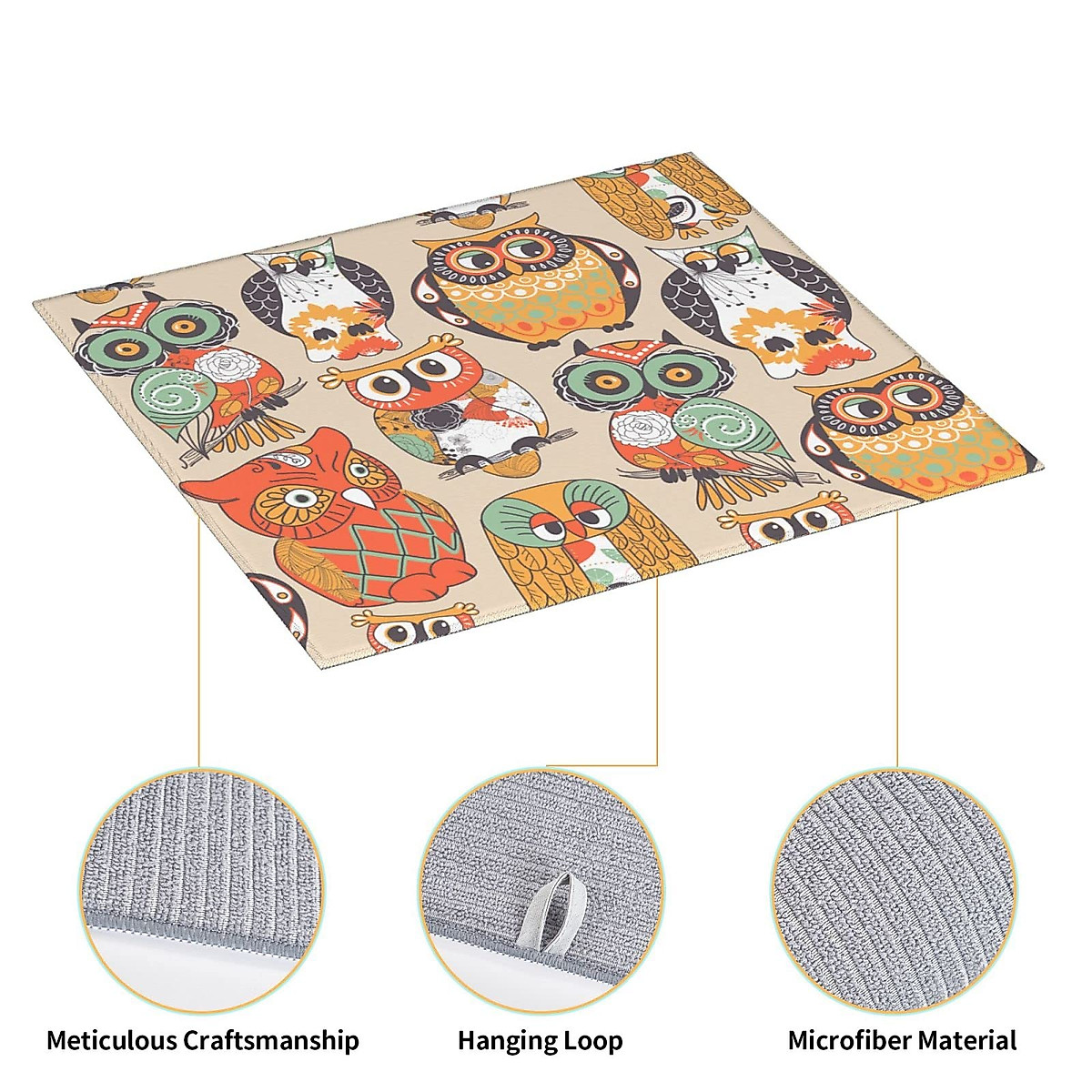 Owl Dish Drying Mat For Kitchen Counter Decor And Accessories 16 X 18 Inch Microfiber Dish Drainer Rack Mats
