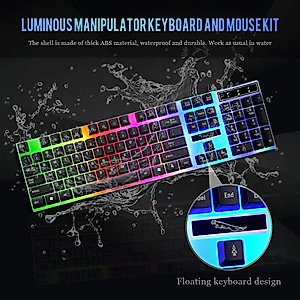 Rainbow Gaming Keyboard Mouse Combo Wired, Backlit Mechanical Keyboard LED 104 Keys USB Mechanical Gaming Keyboard for Computer PC Gamer (Black)