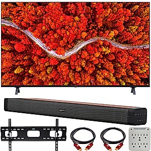 LG 65UP8000PUA 65UP8000PUR 65 Inch Series 4K Smart UHD TV Bundle with Deco Home 60W 2.0 Channel Soundbar, 37-100 inch TV Wall Mount Bracket Bundle and 6-Outlet Surge Adapter