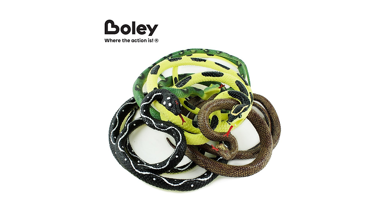 Boley Jumbo Realistic Rubber Snakes - 4 Pack for Pranks & Education
