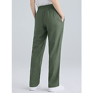 Weintee Women's Wide Leg Linen Pants with Pockets 2X Olive