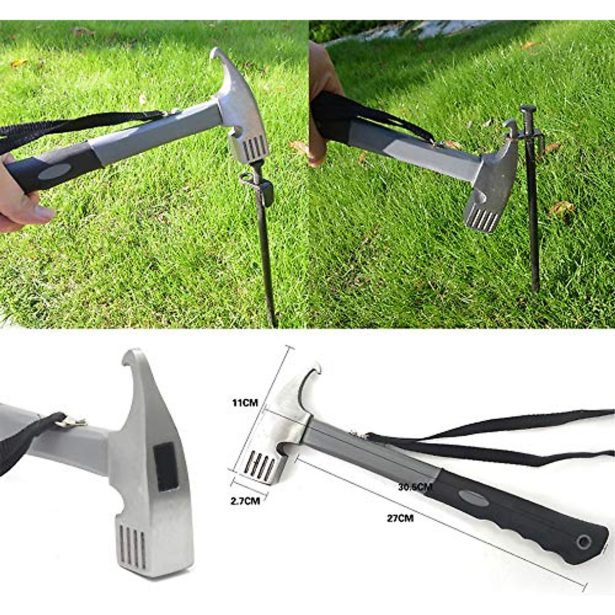 Linwnil Tent Stakes Camping Hammer Accessories Set, 12Pcs Heavy Duty 12in Tent Stakes, 1Pce Camping Hammer (Gray) Forged Steel Unbent Tent Pegs-Ideal Camping Stakes for Rocky/Hard Places