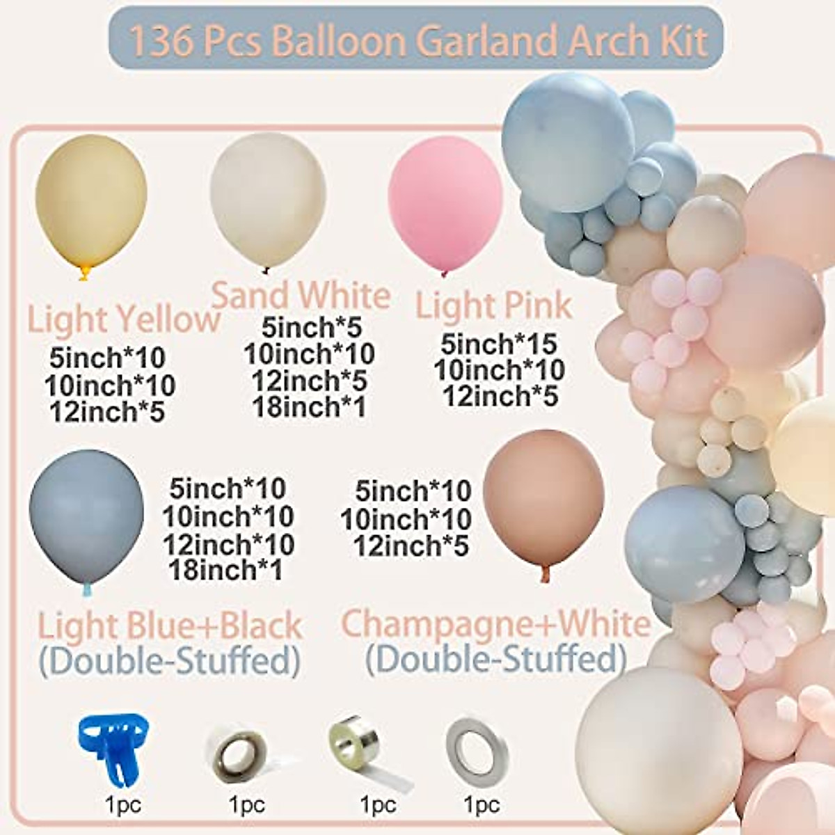 136Pcs Pastel Blue Yellow White Balloons Garland Kit Latex Balloons Arch for Baby Shower Birthday Wedding Engagement Anniversary Christmas Party Decoration…