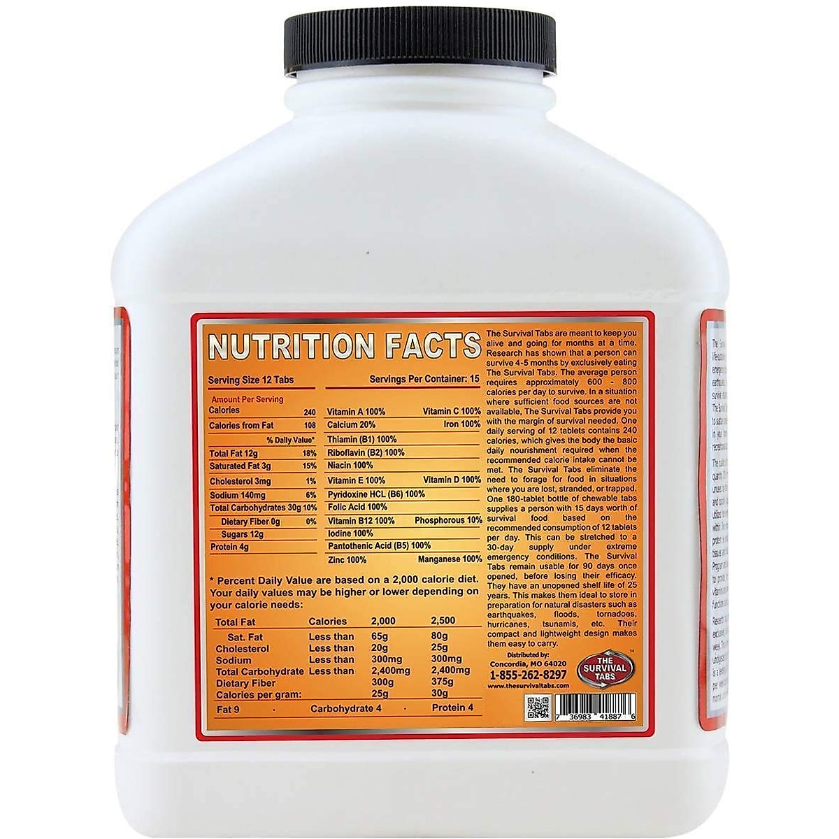 Emergency Survival Food Tablets 1 bottle 180 count Vanilla Flavored