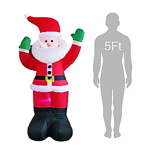 5ft Christmas Inflatable Santa Claus with Gift Bag, Indoor Outdoor Christmas Decoration with Lights, Yard Lawn Garden Xmas Party Prop Decor, Cute Fun Xmas Holiday Decor with Tethers, Stakes, Sandbags