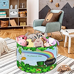 St Patrick's Day Rainbow Large Round Baskets for Storage Laundry Baskets with Handles Blanket Storage Basket for Bathroom Shelves Bins for Organizing Nursery Hamper Girl Boy