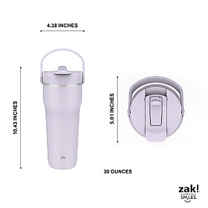 Zak Designs Harmony 2-in-1 Coffee Tumbler for Travel or At Home, 30oz Recycled Stainless Steel is Leak-Proof When Closed and Vacuum Insulated with Handle (Smoky Lilac Purple)