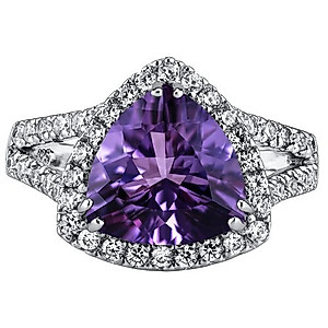 PEORA Amethyst Signature Statement Ring for Women 925 Sterling Silver, Natural Gemstone Birthstone, 3.75 Carats Trillion Cut 11mm, Size 5