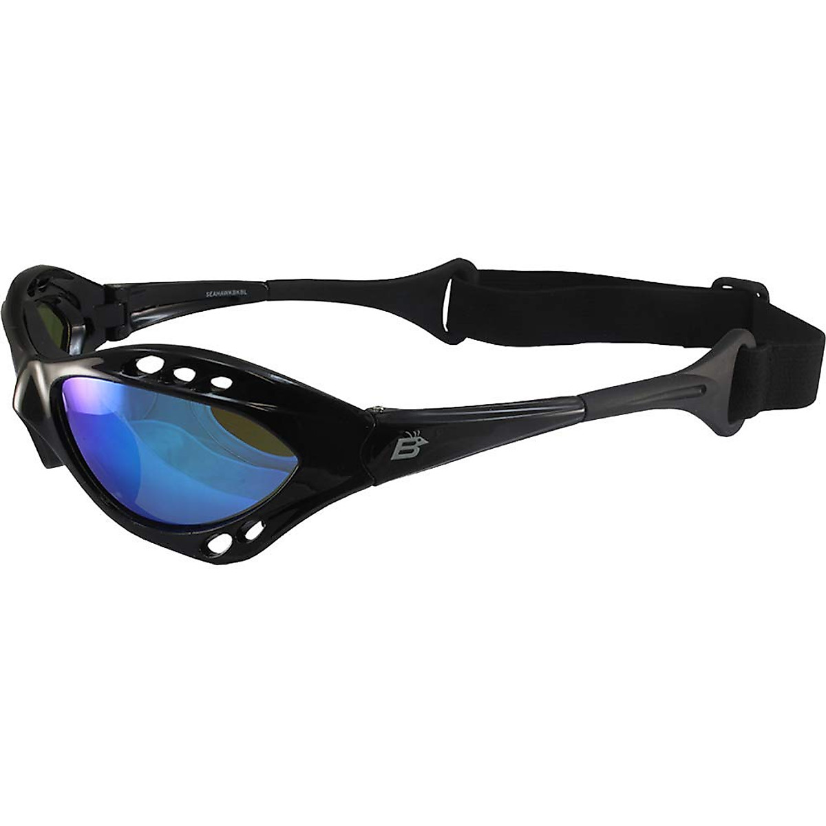 Birdz Eyewear Seahawk Polarized Sunglasses Jet Ski Goggles Sport Kite-Boarding, Surfing, Kayaking 2 Pairs Black Frames with Smoke & Blue Lenses