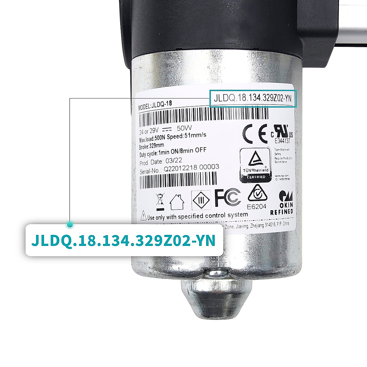Okin Refined-R Model JLDQ-18 & JLDQ.18.134.329Z02-YN Power Recliner Motor, Lift Chair Electric Reclining Sofa Replacement Actuator Part for JLDQ.18.134.329