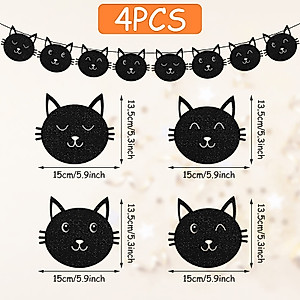 32 Pieces Black Cat Birthday Party Decoration Meow Banner Black Glitter Kitty Garland for Boys Girls Cat Meow Birthday Party Supplies