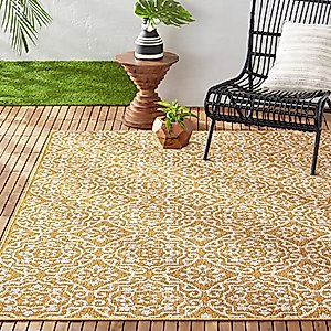 Nicole Miller New York Patio Country Danica Transitional Geometric Indoor/Outdoor Area Rug, Yellow/White, 7'9"x10'2"