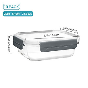 Vtopmart 5 Pack 22oz Glass Food Storage Containers with Lids, Meal Prep Containers, Airtight Lunch Containers Bento Boxes with Snap Locking Lids for Microwave, Oven, Freezer and Dishwasher