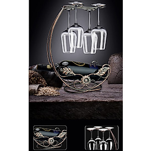 Homya Tabletop Metal Wine Glass Holder, Wine Countertop Goblet Holder Kitchen Bar Display Stand for Handy Wine Glasses Wine Bottle Holds 1 and 4 Wine Glasses, Table Wine Bottle Accessories, Bronze