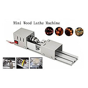 Professional mini Lathe Machine, Lathe Tools Woodworking Machine, Lathe Beads Polisher, CNC DIY Woodworking Wood Lathe Machine (Silver)