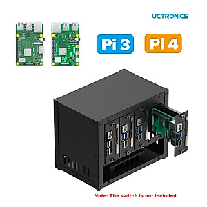 UCTRONICS Upgraded Complete Enclosure for Raspberry Pi Cluster, Compatible with Pi 5, 4B, 3B+/3B, and Other B Models, House Up to 4×2.5" SSD, Support PoE/PoE+ HAT and Switch, 2 Cooling Fans